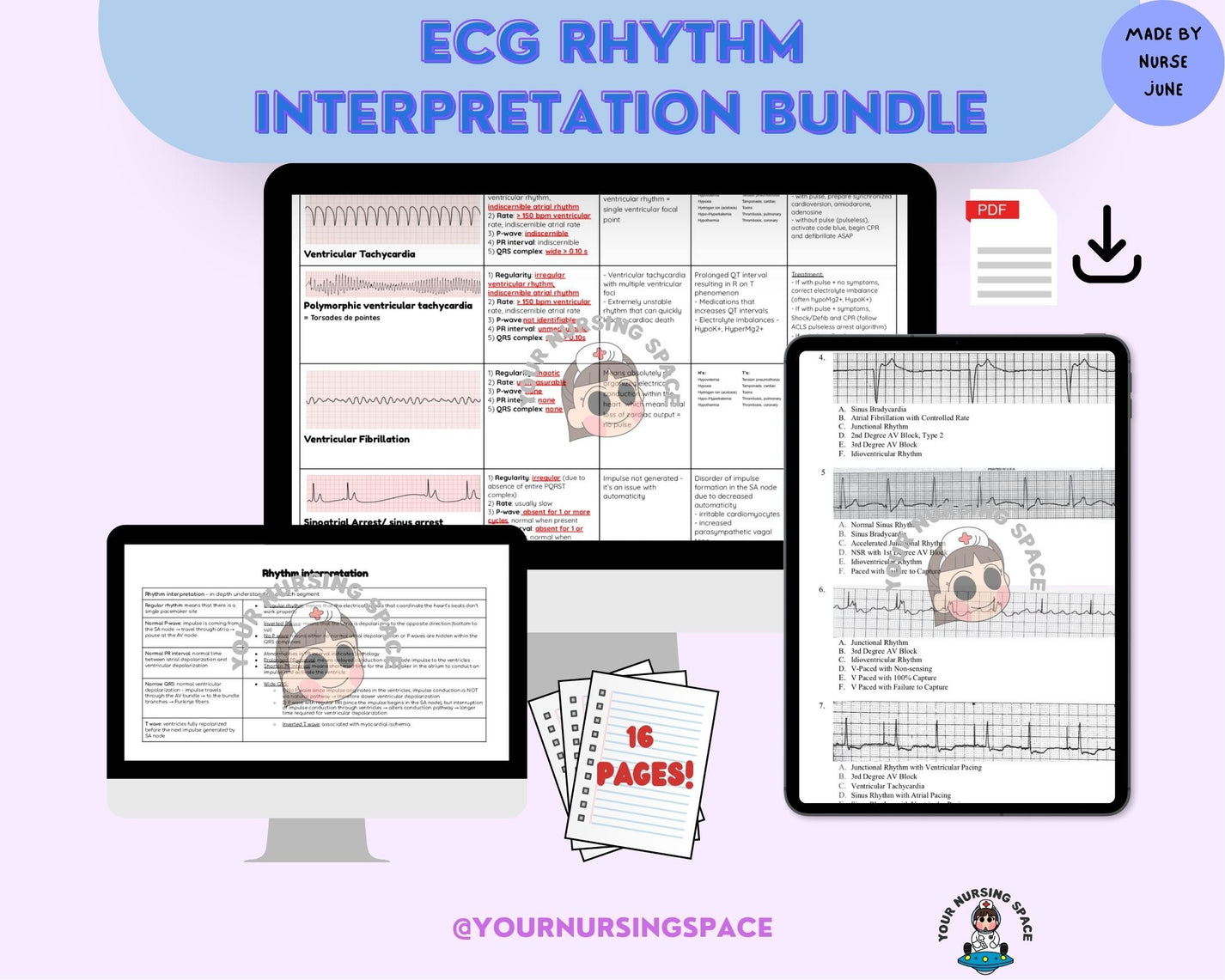 ECG & Dysrhythmia Interpretation Bundle | Nursing School and ICU Cardi ...